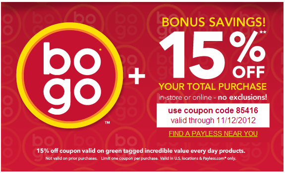 Cupón 15% off más BOGO en Payless - Mama XXI